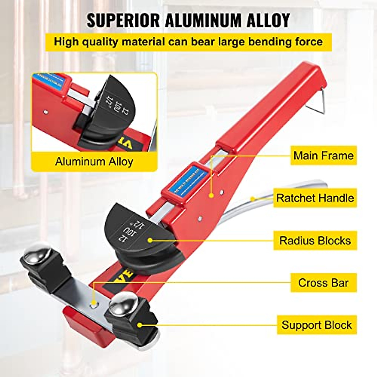 Mophorn Pipe Bender, Tube Bender Kit Hand Tool 1/4 to 7/8 Inch, Refrigeration Ratcheting Tubing Benders 90 Degrees for for HVAC Copper, Aluminum Tubes