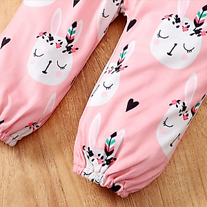 GRNSHTS Baby Girl My First Easter Outfits Infant Letter Print Long Sleeve Romper+Bunny Pants+Headband 3Pcs Clothes (White,6-9M)