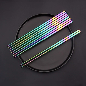 SHARECOOK Chopsticks set , 18/10 Stainless Steel Metal Chopsticks , 9.45 Inches Reusable Chopsticks for Dinner , Easy to Hold (5 Pairs, Multi)