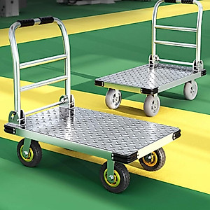 Generic Silent Flatbed Household Folding Trolley Grocery Shopping Trailer Portable Pull Truck Trailer for House Moving, 75*48cm, Silver