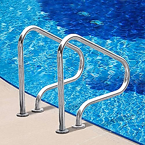 SEVEEZ Outdoor Pool Handrail, Stainless Steel Rustproof Swimming Pool Railing Ergonomics Curved Design, Floor Mounting for Garden Backyard Water Parks