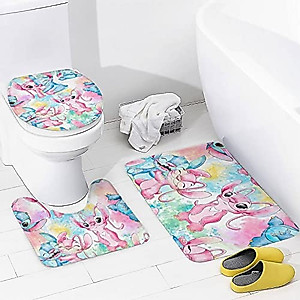 fmsnupz Cartoon Shower Curtain 4PCS Set, Cute Bathroom Decor with Non-Slip Rugs, Toilet Lid Cover and Bath Mat, Waterproof Fabric Shower Curtains with 12 Hooks, 70.8"x70.8"