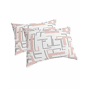 Edwiinsa Pink Grey Pillow Covers Standard Size Set of 2 Bed Pillow, Modern Geometric Abstract Art Aesthetics Plush Soft Comfort for Hair/Skin Cooling Pillowcases with Envelop Closure 20''x26''