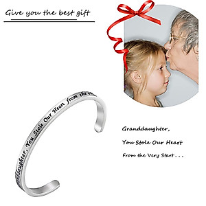 FEELMEM Granddaughter Bracelet Granddaughter, You Stole Our Heart from the Very Start Cuff Bangle Gift for Granddaughter Family Jewelry(Granddaughter Stole Heart-Silver)