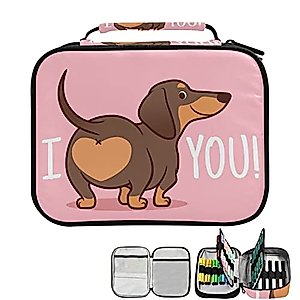 ZZKKO Colored Pencil Case Dachshund Puppy 96 Slots Pencil Holder with Zipper Large Capacity Pencil Case Organizer for Watercolor Pens Markers