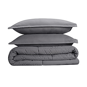 SERTA Simply Clean Ultra Soft Hypoallergenic Solid 3 Piece Comforter Set, King, Grey