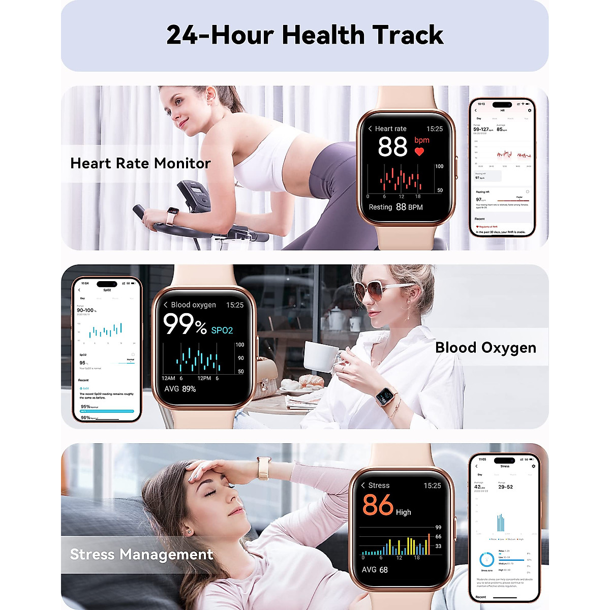 ENOMIR Smart Watch for Women, Compatible with iPhone/Samsung/Anroid Answer/Make Call& Alexa Built-in, Fitness Tracker with 100 Sports 5ATM Waterproof, Smartwatches with Heart Rate SpO2 Sleep Monitor