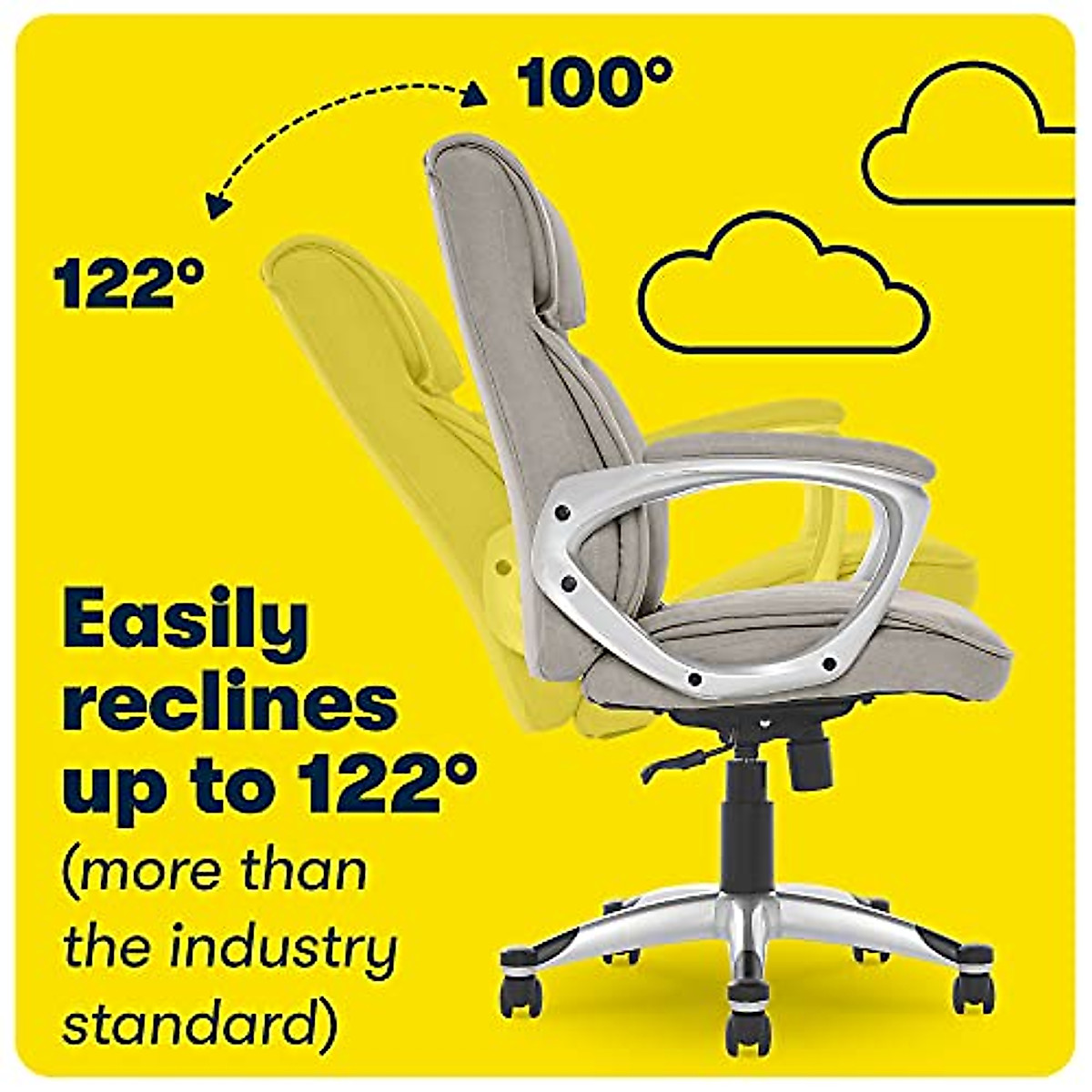 Serta Executive Office Chair Ergonomic Computer Upholstered Layered Body Pillows, Contoured Lumbar Zone, Microfiber, Black Base, Fabric, Grey/Silver