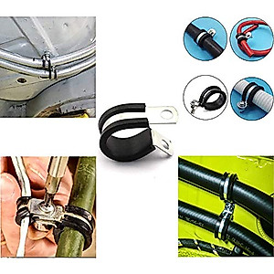 Keadic 20Pcs 3/8" (10mm) Cable Clamp Rubber Wire Clamps Stainless Steel Rubber Cushioned Insulated Clamps