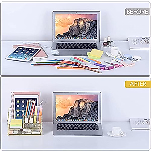 POPRUN Desk Organizers and Accessories for Women with Drawer, Cute Desk Supplies and Stationary Oganizer for Home and Office Desk Decor, Metal Mesh Desk Organization and Storage (Gold)