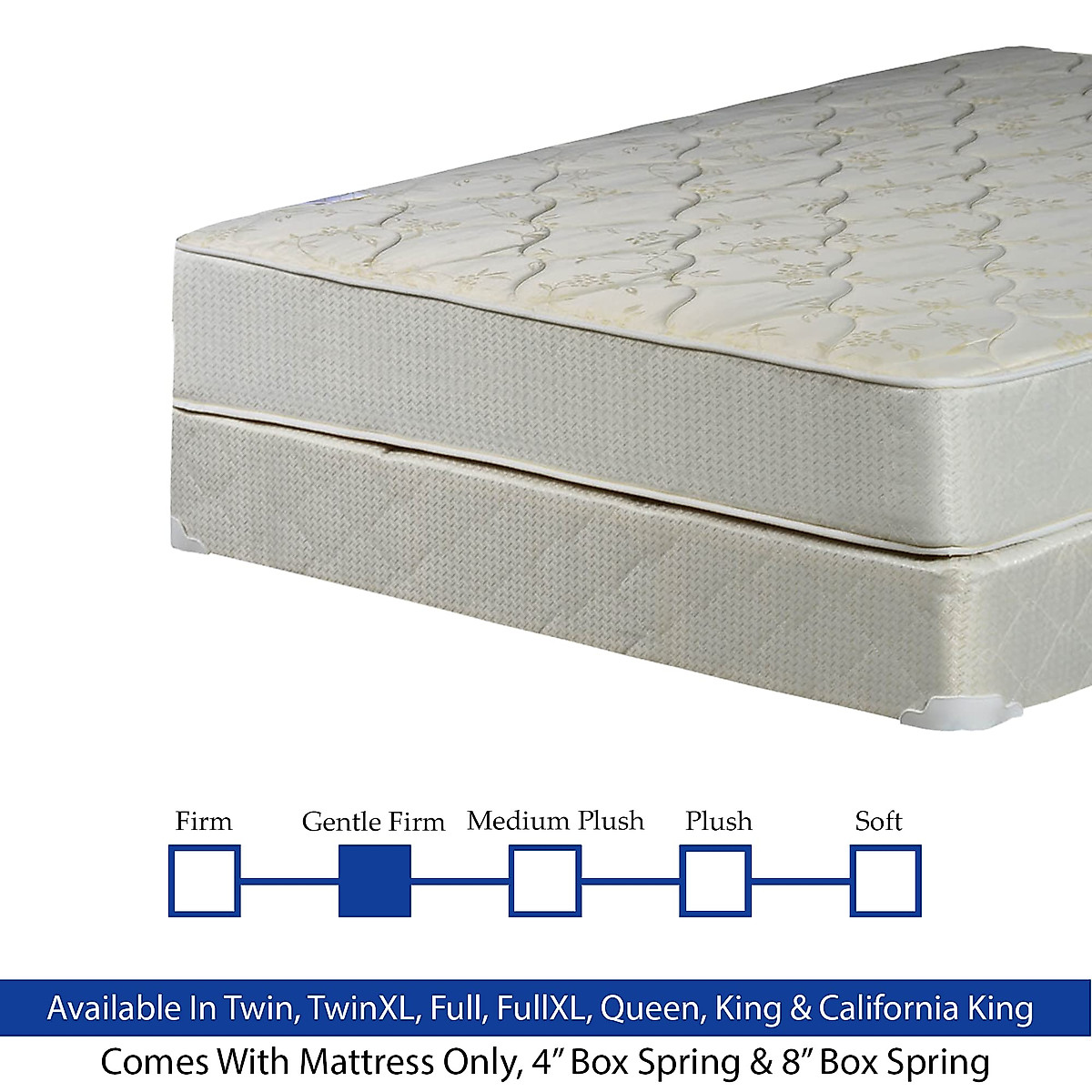 Treaton 9-Inch Gentle Firm Tight top Innerspring Mattress & 8" Wood Box Spring Set, Full, Beige