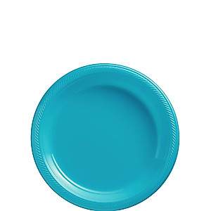 Caribbean Blue Round Disposable Plastic Plates - 7" (Pack Of 50) - Sturdy Dinnerware For Parties, Events & Everyday Use