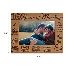 KATE POSH - Our 10th Wedding Anniversary Picture Frame, 10th Anniversary, 10 Years Anniversary, 10 Years of Marriage, 120 Months of Love - Engraved Natural Wood Picture Frame (4x6-Horizontal)