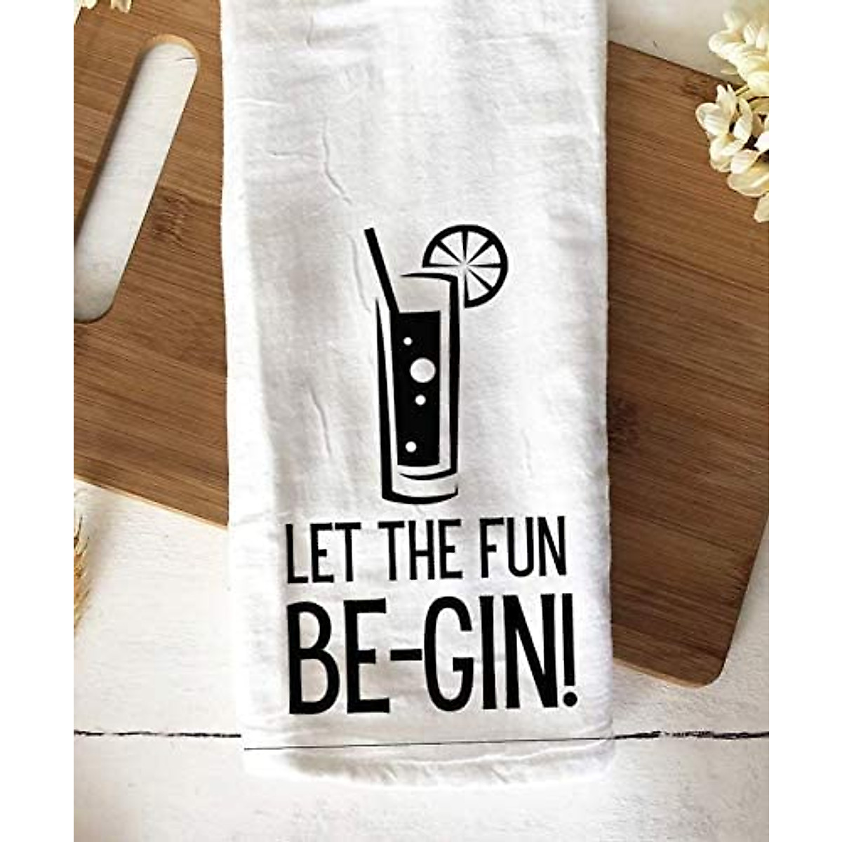 Handmade Funny Kitchen Towel - 100% Cotton Gin and Tonic Hand Bar Towels for Kitchen - 28x28 Inch Perfect for Hostess Housewarming Christmas Mother’s Day Birthday Gift (Let the Fun Begin)