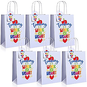 6 Pcs Teacher Appreciation Gift Bags with Gift Tags, Thank You Gift Paper Tote Bags, Teacher Party Decorations Treat Bags Christmas Gifts Bag for Teacher