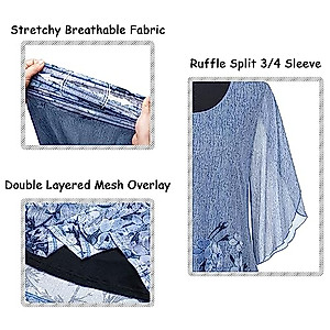 Ninedaily Business Casual Blouses for Women,Office Professional Outfits Tops Young Women Summer 3/4 Sleeve Tunic Layering Two Piece Sets Wear With Dressy Pants Work Clothing Fall Shirts Blue Size L