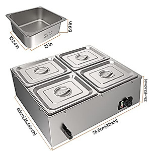 Commercial Food Warmer, 1500W 110V 4-Pan Electric Steam Table 15cm/6inch Deep, Professional Stainless Steel Buffet Bain Marie 44 Quart for Catering and Restaurants