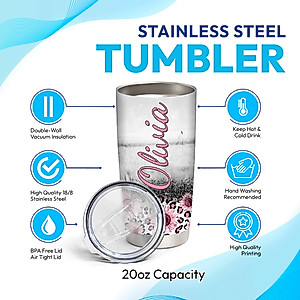 Hyturtle Personalized Gifts For Cow Lover - Birthday Christmas - Highland Cow Print Custom Name Stainless Steel Tumbler 20oz With Straw Lid - Farm Lover Gifts For Her Women Girl Daughter Friend