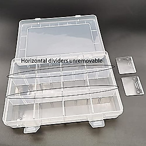 JIUMEI Plastic Storage Box 14 Grids with Removable Dividers Clear Small Parts Organizer Box Adjustable Compartments Container for Bead Jewelry Screw Sewing