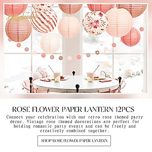NICROLANDEE Wedding Party Decorations - 12PCS Rose Gold Vintage Floral Paper Lanterns Hanging Decorations for Engagement, Anniversary, Bridal Shower, Baby Shower, Bachelorette, Birthday Party
