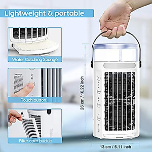Portable Air Conditioner Fan, MAXROCK Portable AC Personal Mini Air Cooler 3 Speed Super Quiet Desk Air Cooling Fan 7 Colors LED Light for Personal Use Small Room