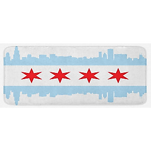 Ambesonne Chicago Skyline Kitchen Mat, City Flag High Rise Buildings Scenery National, Plush Decorative Kitchen Mat with Non Slip Backing, 47" X 19", Red White