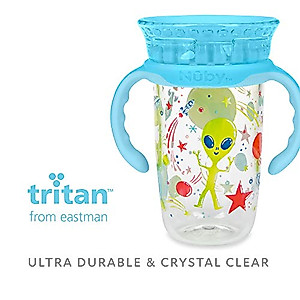Nuby 360 Edge 2 Stage Drinking Rim Cup with Removable Handles & hygienic Cover: 10 Oz/ 300 Ml 12M+ Space Aqua