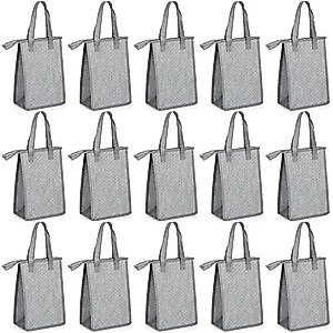 Nuogo 15 Pieces Insulated Lunch Bags Grey Cooler Lunch Tote Bag Bulk with Zipper Thermal Leakproof Lunch Bags for Women Men Work Office Kids School Travel Picnic