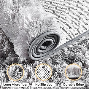 Ultra Soft Fluffy Rugs for Bedroom, Anti-Skid Indoor Carpet Nursery Rugs for Kids Room Home Decor, Rectangular Fuzzy Rug Tie-Dyed Light Grey 5x7 Feet