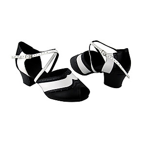 Very Fine Dance Shoes - Ladies Practice, Cuban Low Heel, Waltz Ballroom Dance Shoes - C6035-1.6-inch Heel and Foldable Brush Bundle - Black Leather - White Leather - 6.5