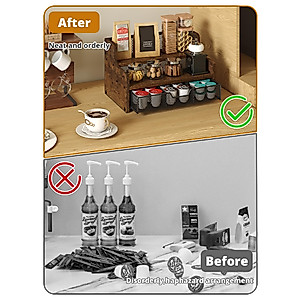 Tiaoheka Coffee Station Organizer for Countertop, Wood Coffee Bar Organizer with Drawer, Kcup Coffee Pod Holder Storage Box, K Cup Holder Organizer for Coffee Bar Accessories