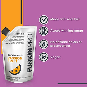 Funkin Passion Fruit Puree | Real Fruit, Two Ingredient, Natural Mixer for Cocktails, Drinks, Smoothies | Vegan, Non-GMO, Gluten-Free (2.2 lbs)