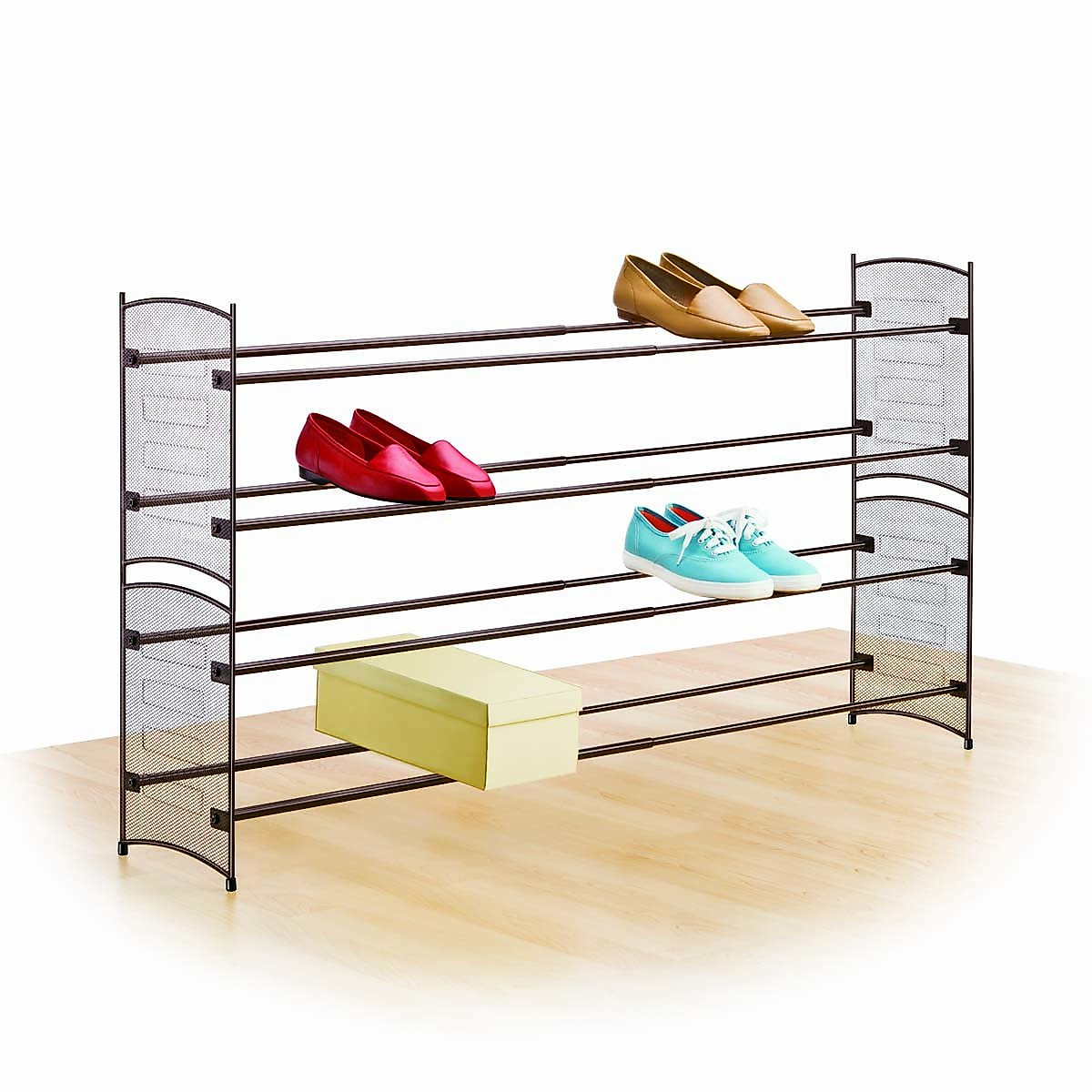 Lynk Expandable 2 Tier Stackable Shoe Rack - Steel Mesh Shoe Shelf - Bronze