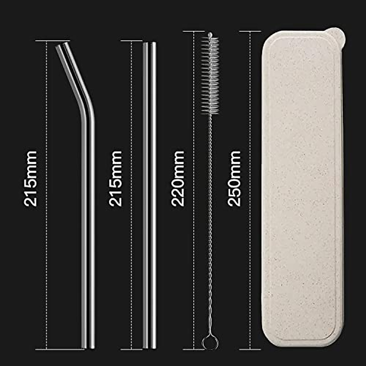 HeykirHome 4-Pack Reusable Glass Straw with Travel Case,Size 8.5''x10 MM,Including 2 Straight and 2 Bent with 2 Cleaning Brush- Perfect For Smoothies, Tea, Juice