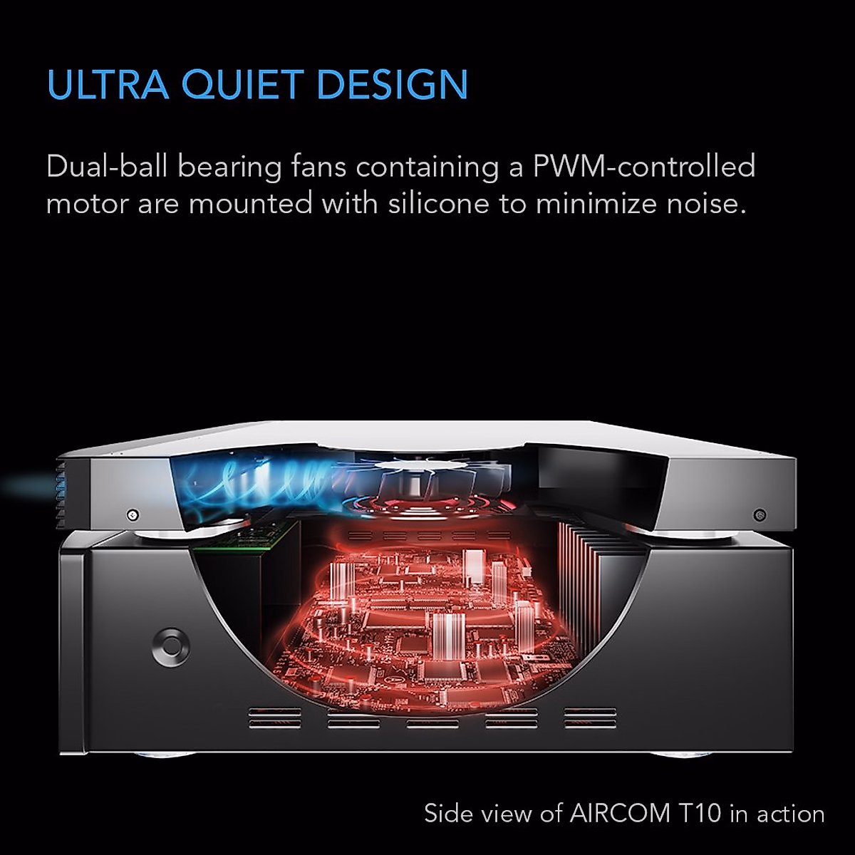 AC Infinity AIRCOM T10, Quiet Cooling Blower Fan System 17" Front-Exhaust, for Receivers, Amps, DVR, AV Cabinet Components, Compatible with Digital Video Recorder