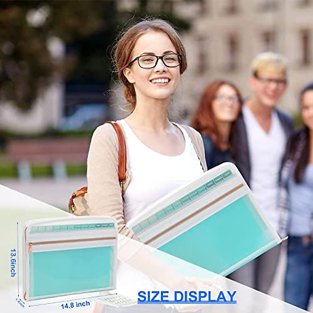 CCidea Expanding File Folder with 13 Pocket, Zipper Closure Accordion Document Organizer,Letter A4 Paper Document Accordion Folder（Green）