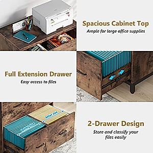 Tribesigns 2-Drawer File Cabinet, Wood Lateral Filing Cabinet, Home Office File Cabinet for A4, Letter Size, Rustic Brown