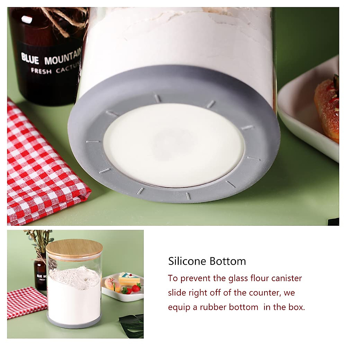 CZFWin Set of 2 Glass Flour Container with Airtight Bamboo Lid, Large Glass Food Jar with Wooden Lid for Storage Flour, Sugar, Cookies, Rice, Coffee Beans(3L)