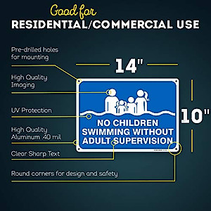 No Children Swiming Without Adult Supevision Sign, 10" x 14" 0.40 Aluminum, Fade Resistance, Indoor/Outdoor Use, USA MADE By My Sign Center