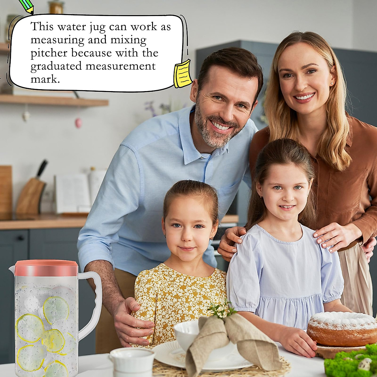 Bokon 2 Pcs 0.69 Gallon/ 88 Oz/ 2.6 l Plastic Pitcher with Lid Clear Water Jug Juice Beverage Jar with Handle Ice Tea Kettle for Hot Cold Mix Drink Lemonade, Pink and Blue Lid