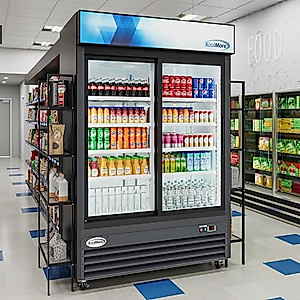 KoolMore MDR-2D-GSLD Commercial Glass 2 Door Display Refrigerator Merchandiser - Upright Beverage Cooler with LED Lighting - 45 Cu. Ft., Black