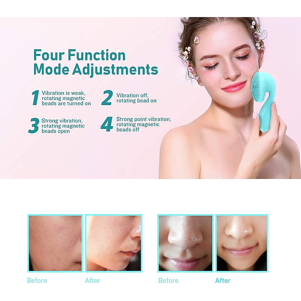 Caytraill Facial Cleansing Brush- Face Brush – 4 Function Modes – Rotating Magnetic Beads – Waterproof & Rechargeable – Portable & Ergonomic Handle – Skin Rejuvenation&Cleansing&Massage (Cyan)