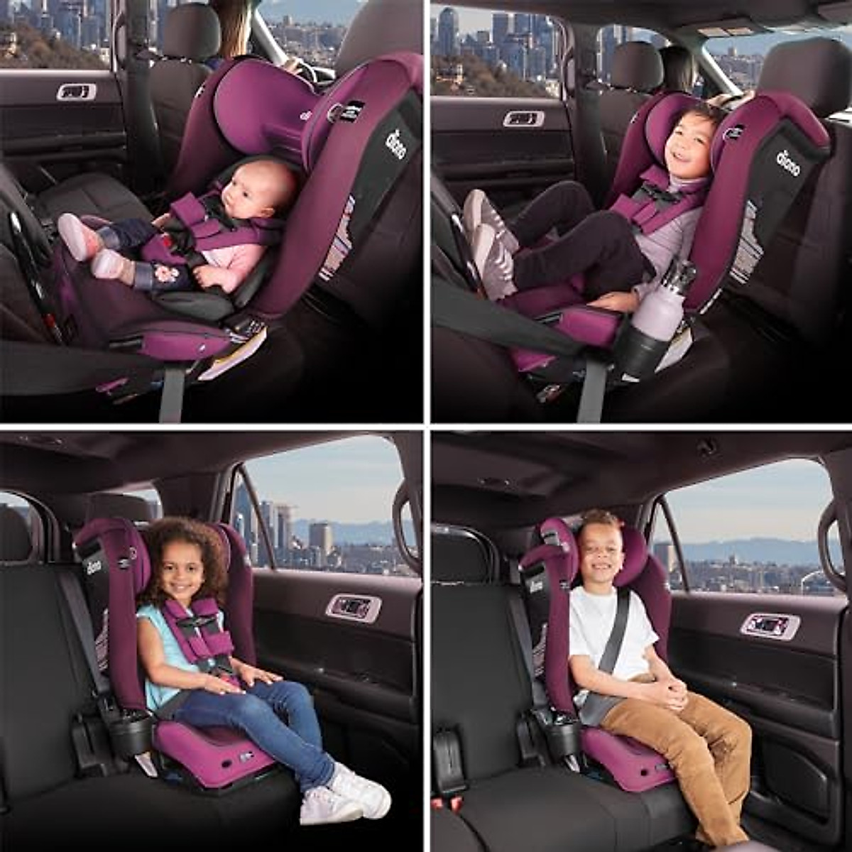 Diono Radian 3RXT SafePlus, 4-in-1 Convertible Car Seat, Rear and Forward Facing, SafePlus Engineering, 3 Stage Infant Protection, 10 Years 1 Car Seat, Slim Fit 3 Across, Purple Plum