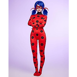 Miraculous Women's Classic Ladybug Screen Printing Jumpsuit with Eye Mask and Yoyo Bag Cosplay Costume (Large)