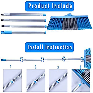 YONILL Indoor Outdoor Broom with Long Handle, 53" Angle Brooms for Floor Cleaning Sweeping Broom for Garage, Patio, Garden, House and Kitchen