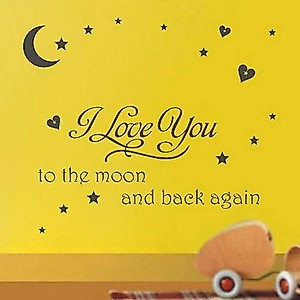 Home Find I Love You to The Moon and Back Again Wall Saying Decals Good Night Removable Vinyl Art Quote Stickers for Kids Room Living Room Bedroom Nursery Black 23.6 inches x 15 inches