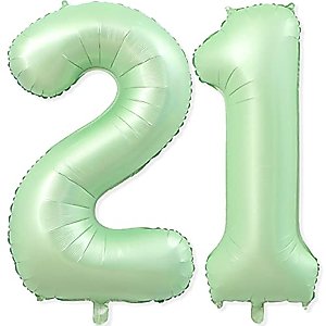 21 Balloon Number, 40 Inch Light Green Foil Balloons Giant Jumbo Helium Number 21 or 12 Balloons for Boys Girls 21th 12th Birthday Decorations Anniversary Events Party Decorations(Light Green)