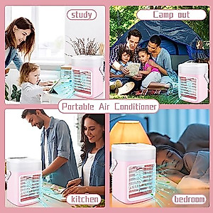 U-QE Portable Air Conditioner Fan, 3 Speed Timed Evaporative Air Cooler, Personal Air Conditioner with 7 LED Light, 2200mAH USB Rechargeable, Portable Evaporative Cooler for Room Home Office Camping