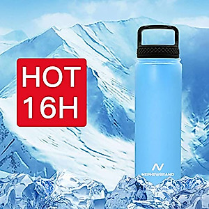 NEPHEWBRAND Sport Water Bottle – 21 Oz Wide Mouth Insulated Vacuum with 3 Lids - Leak Proof, BPA Free - Sky-Blue