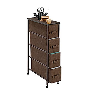 Kcelarec Narrow Dresser Tower with 4 Drawers,Vertical Storage for Bedroom, Bathroom, Laundry, Closets, and More, Steel Frame, Wood Top, Easy Pull Fabric Bins (Brown)